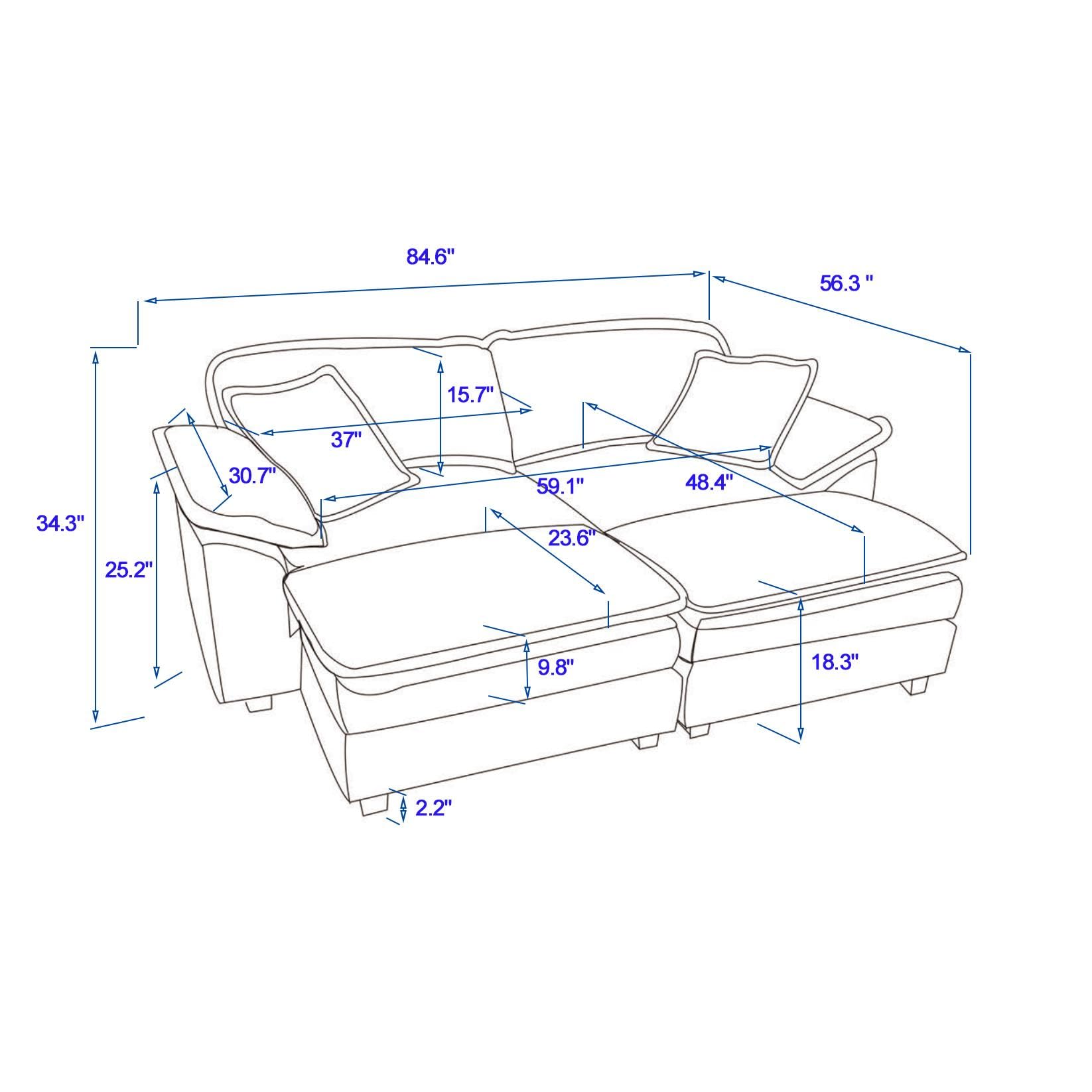 Corduroy Sectional Couch, 84β Width Oversize Loveseat Sofa, Comfy Plush Cloud Couch Lounge Chair with Ottomans and 2 Pillows for Small Spaces, Living Room, Bedroom, Office Easy to Install (Yellow)