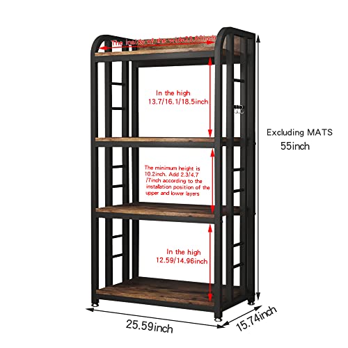 lovemanxi 4-Tier Kitchen Baker's Rack , Free Standing Microwave Oven Stand Utility Storage Shelf Island Coffee Bar for Living Room, Home Office(Rustic Brown), (xishk-x12)