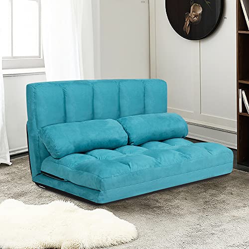 DORTALA Foldable Floor Sofa, 6-Position Adjustable Lounge Couch with 2 Pillows & Suede Cloth Cover, Modern Lounge Mattress Video Gaming Lazy Couch, Suede Floor Seating Sofa, 71" x 44.5", Blue