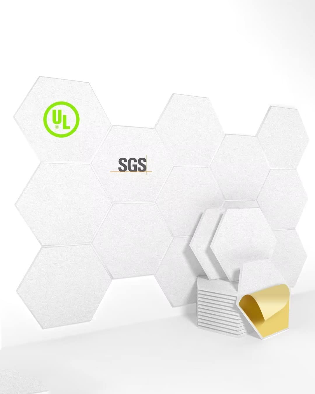 Avishai 12 Pack Self-adhesive Hexagon Sound Panel,12" X 10.3" X 0.4"Eco-friendly Hexagon Acoustic Panel with High Density, Fireproof, Absorb Noise, for Ceiling,Door,Wall