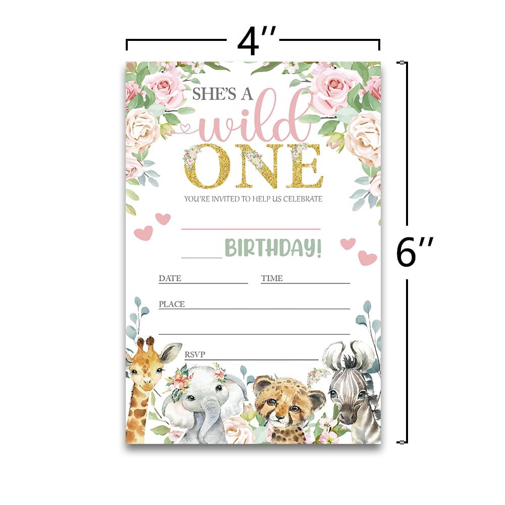 FujLoy Wild One Birthday party Invitations, Wild One Invitations, Jungle Theme, Animals Birthday Party Invites.(060)