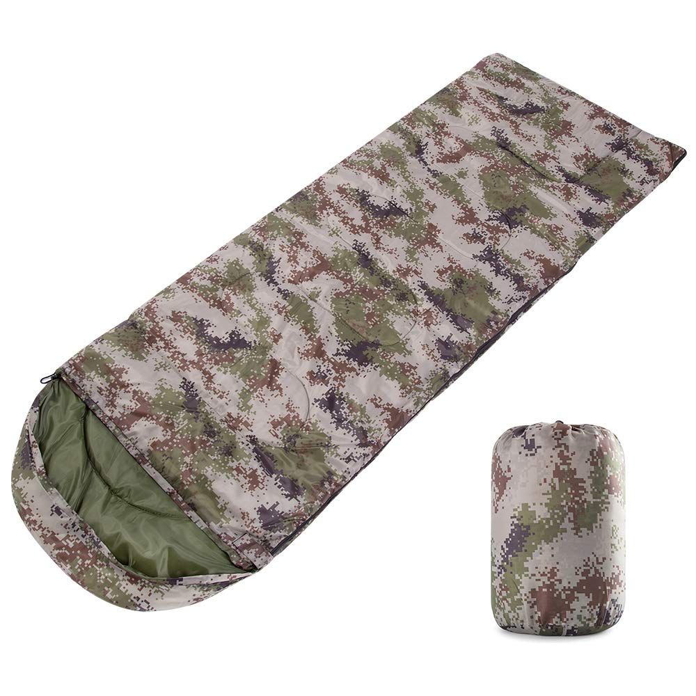 Boshen 3 Season Waterproof Sleeping Bag 82.7" x 29.5" with Carry Bag-2.2Ibs Ultralight 41℉-68℉ Envelope Sleeping Bag Hollow Cotton Filled for Adults Kids Camping/Hiking/Backpacking (Digital Camo)