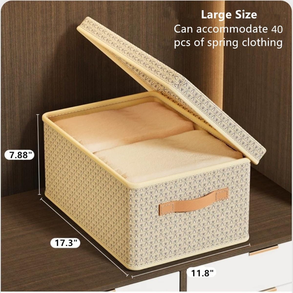 COAINNER Stackable Fabric Cube Storage Bins with Lids, 17-Inch Non-Woven Shelf Organizer Closet Storage Box for Clothes, Sweater, Blanket (Beige, Large)