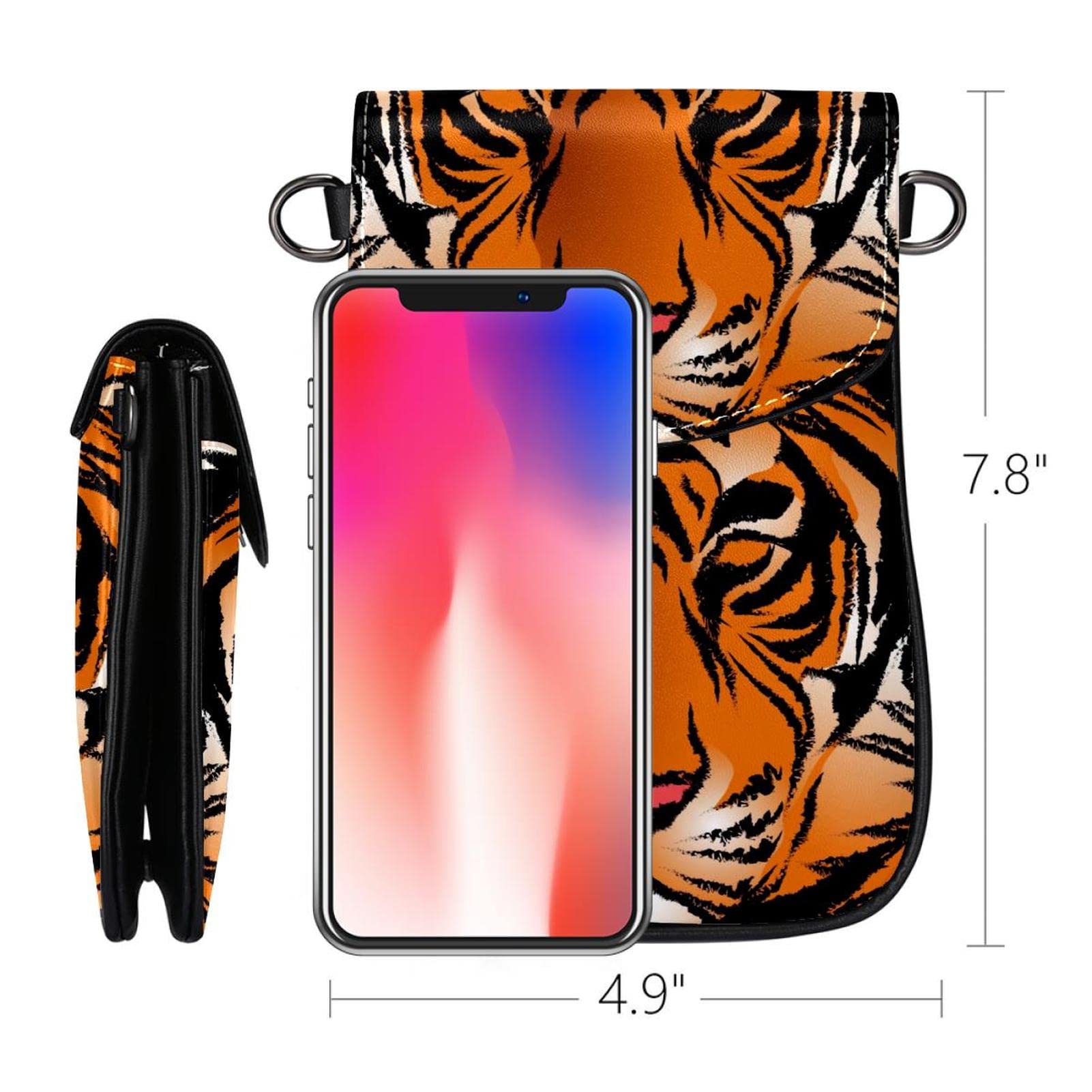 Unicey Striped Bengal Tiger Leather Phone Purse, Small Crossbody Bag Wallet Purses and Handbags for Women