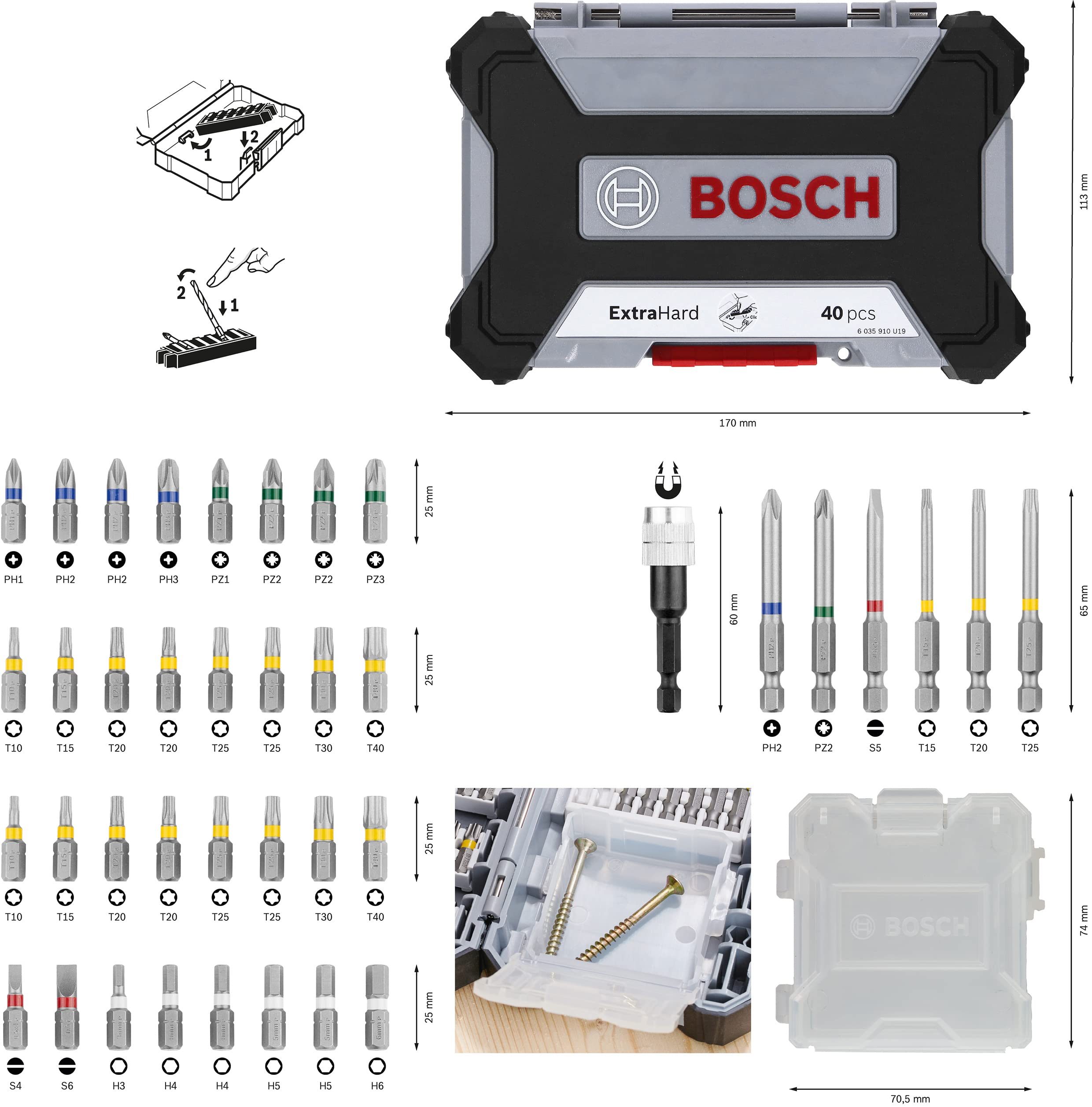 Bosch Professional 35-Piece Drill Bit Set (Pick and Click, Accessories for Impact Drivers, with Bits and Universal Holder) - Amazon Exclusive