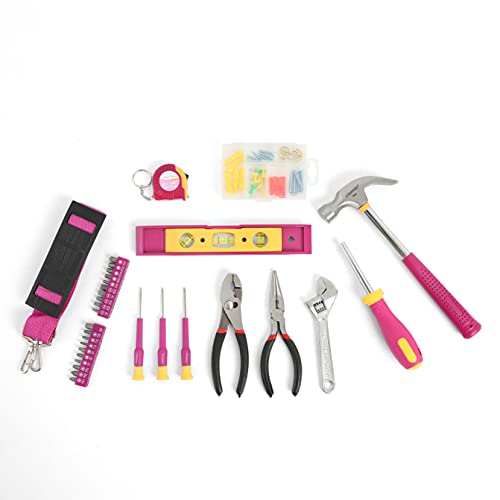 Essentials 21043 32-Piece Around the House Tool Kit, Tool Kit for Home, College Apartment Essentials, House Essentials, Pink Tool Kit