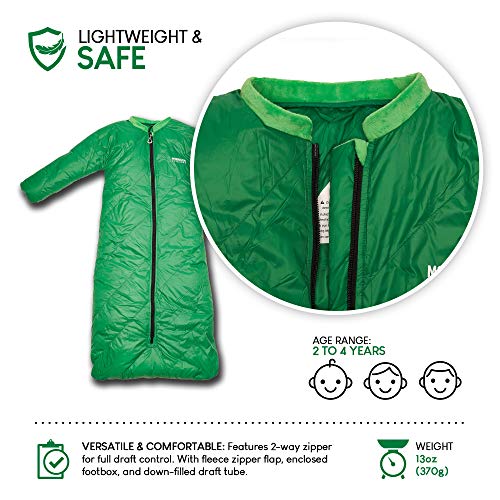 Big Mo 20 Kids Sleeping Bag (Ages 2-4), Moss Green, The Lightest, Warmest Down Camping Sleeping Bag for Kids Age 2-4 Years Old. 100% RDS-Certified Down for Max Warmth and Minimal Weight.
