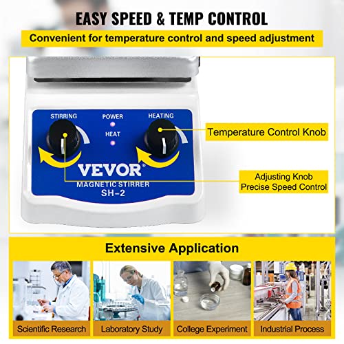 Happybuy Magnetic Stirrer SH-2 Heating Plate 1000ml Magnetic Stirrer Hot Plate 0-2000 RPM Magnetic Stirrer Kit 180W Heating Power 380°C for Lab Liquid Mixing Heating