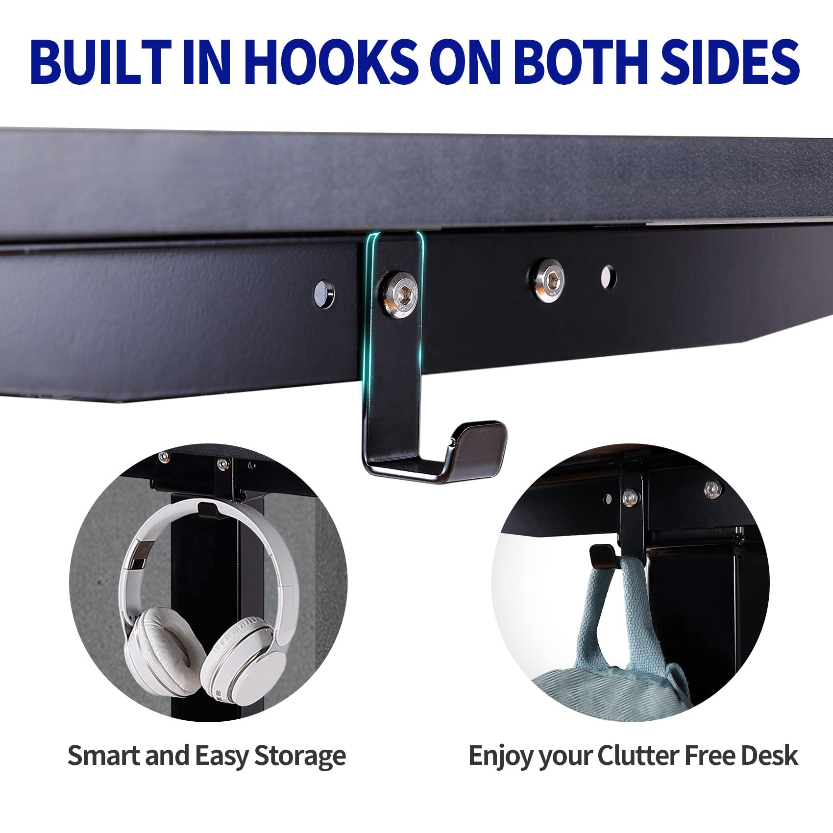 UNICOO - Dual Motor Electric Height Adjustable Standing Desk 59"x29.5" Inches, Home Office Computer Desk, Gaming Desk, with USB Charging and Hooks (Black Frame/Black Top) XOT-D59-BB