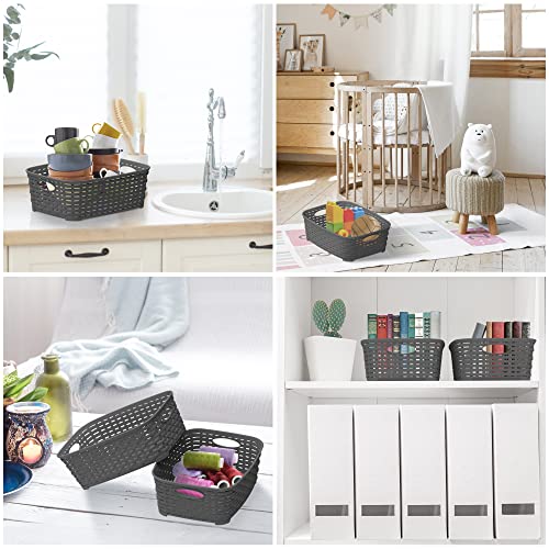 European Made Plastic Storage Bins, Heaviest Duty, Household Organizers for Bathrooms, Bedrooms, Kitchens, Laundry Room, Cabinets, Shelves, 4 Pk, Dark Grey
