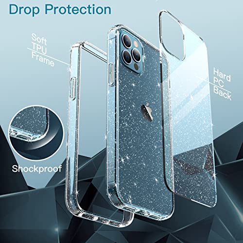 JETech Glitter Case for iPhone 12/12 Pro, 6.1-Inch, Bling Sparkle Shockproof Phone Bumper Cover, Cute Sparkly for Women and Girls (Clear)