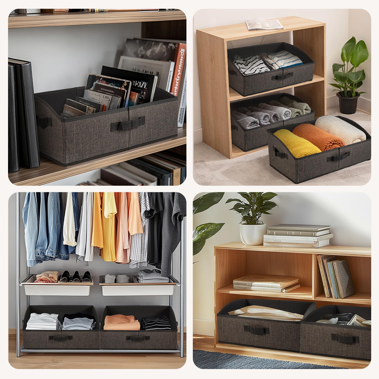 DAYARD Fabric Bins [3-Pack], Trapezoid Storage Bins with Handles, Foldable Baskets Storage Boxes for Shelves, Closet, Bookshelf, Organizer Containers, 20 x 11 x 8 inch Coffee
