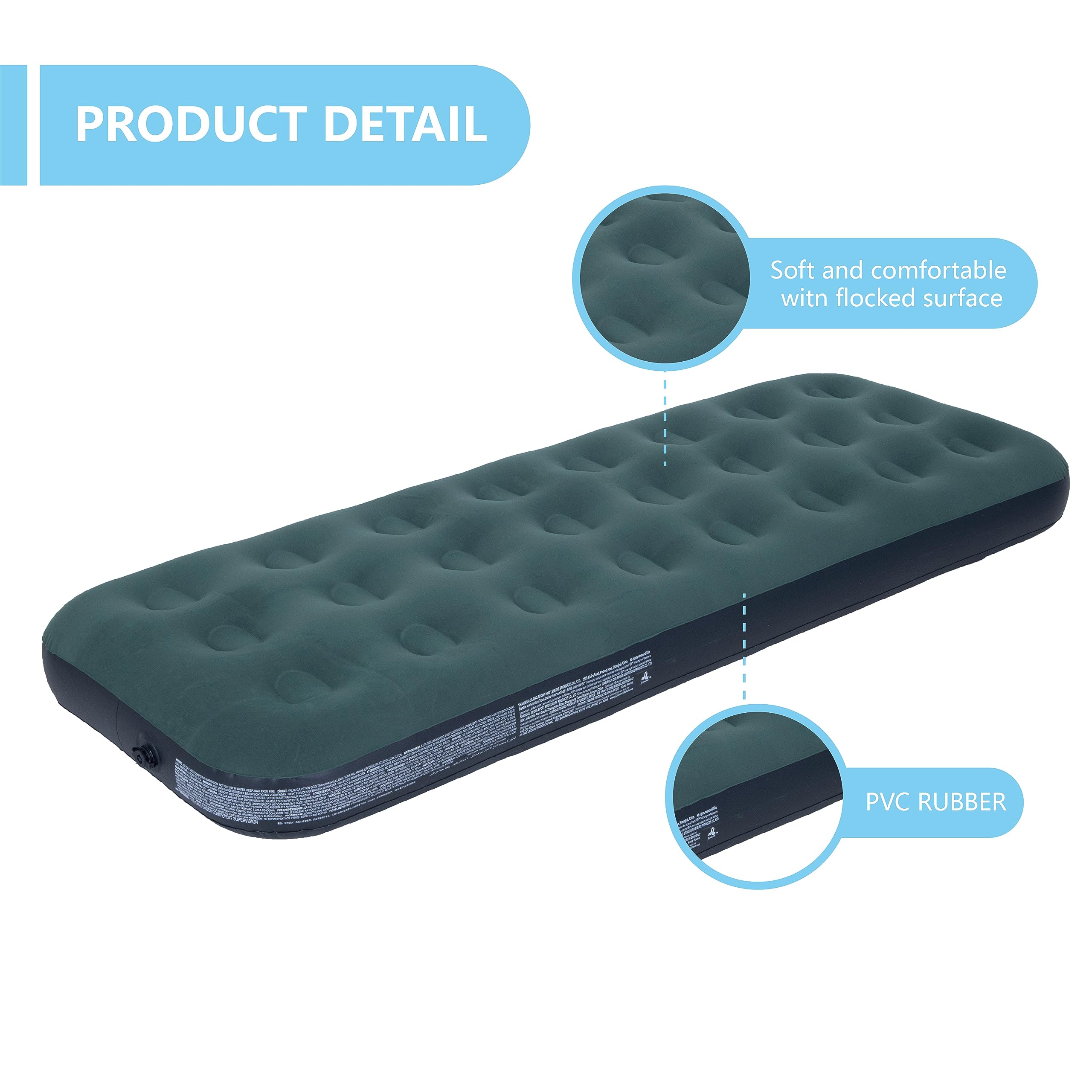 AVENLI Single Size Air Mattress for Inflatable Portable Blow Up Mattresses with Flocked top Foldable Air Bed for Tent Camping Home Travel Backpacking