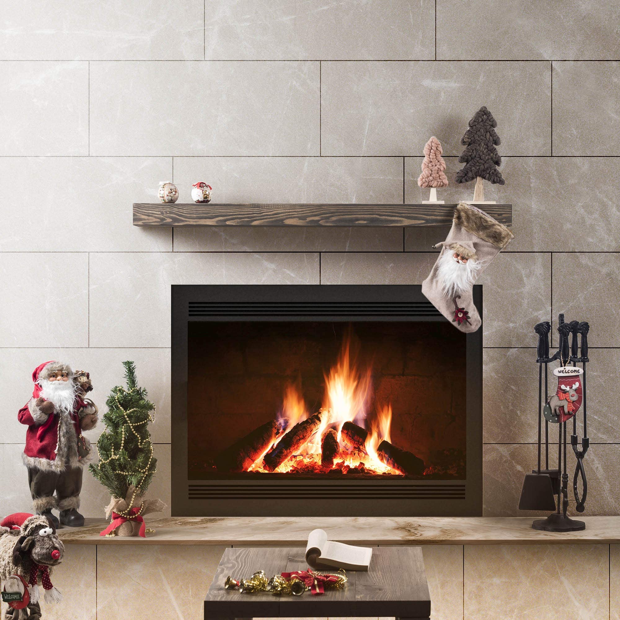 BoscoMondo 60 Inch Fireplace Mantel - Solid Rustic Wood - Wall Mounted Floating Farmhouse Shelf - with Invisible Heavy Duty Metal Bracket (60", Grey)