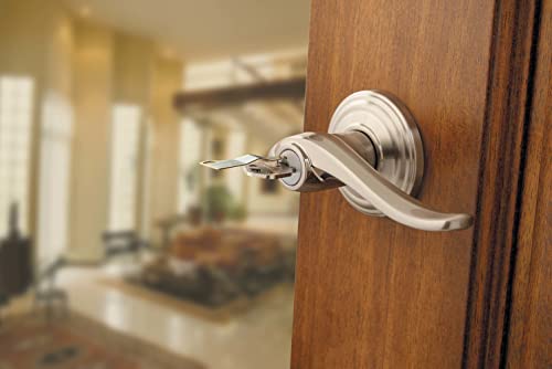 Kwikset Tustin Entry Door Lock Lever, Secure Keyed Exterior Entrance, With Reversible Handle, SmartKey Re-Key Security Technology and Microban Protection in Venetian Bronze