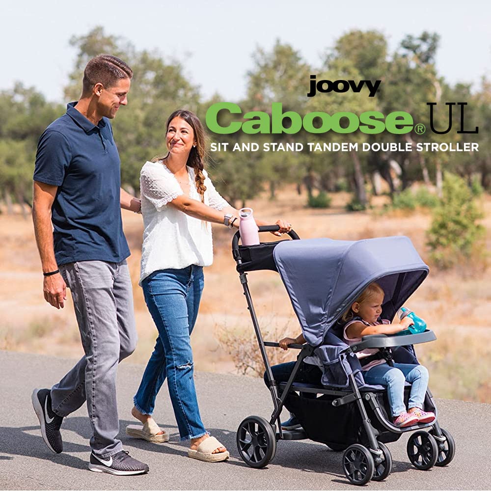 Joovy Caboose UL Sit and Stand Double Stroller with Bench Seat and Standing Platform, Plentiful Storage, Auto-Lock Quick-Fold, and Extended Sun Canopy, Slate
