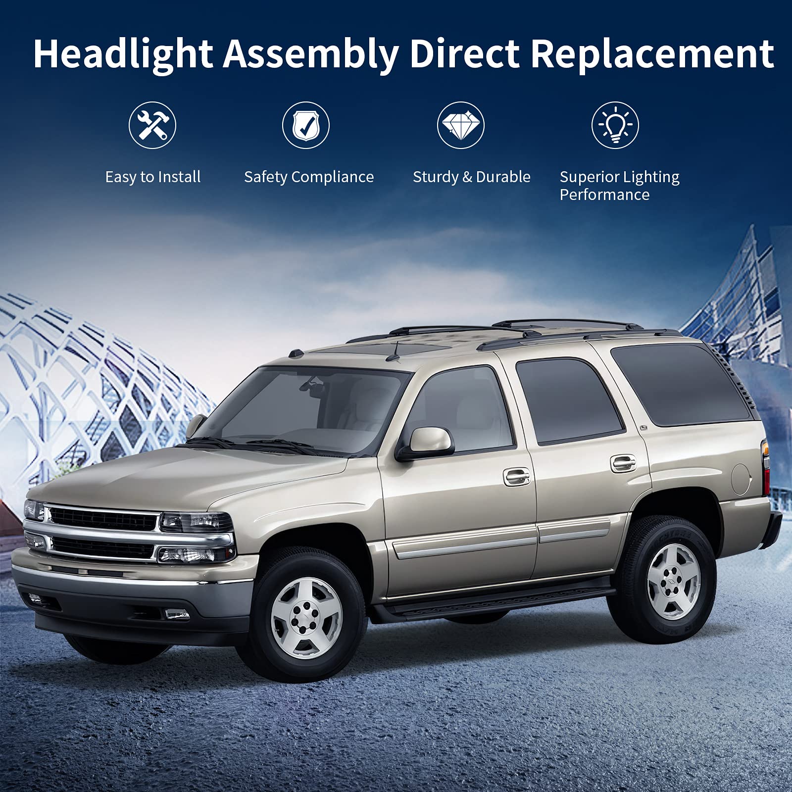 AUTOSAVER88 Headlight Assembly Compatible with 1999-2002 Chevy Silverado 1500 2500/2001-2002 Chevy Silverado 1500HD 2500HD 3500/2000-2006 Tahoe Suburban 1500 2500 Headlamp with Bumper Lights