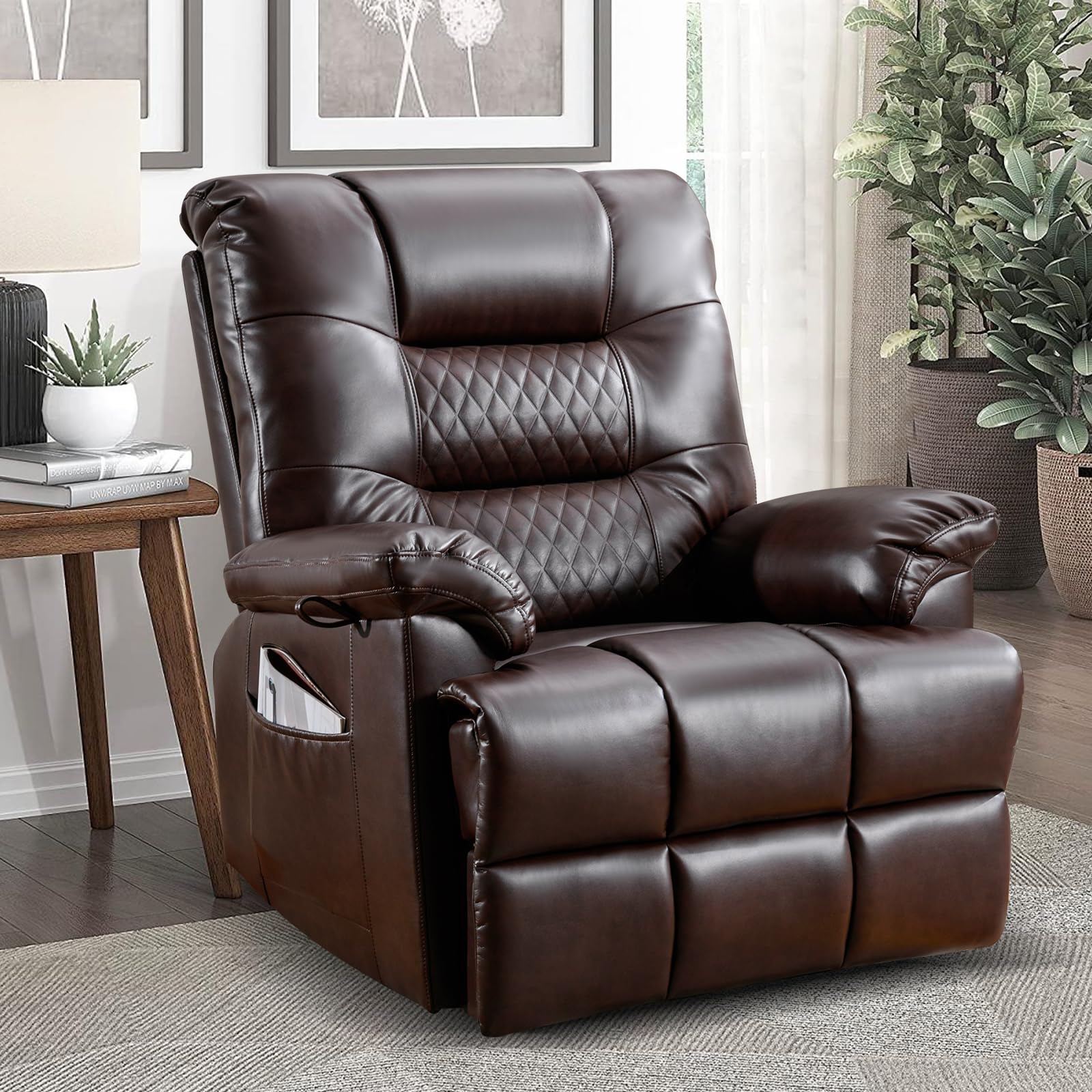 BAIJIAWEI B Power Lift Recliner Chair, PU Leather Electric Recliner with Vibration Massage & Heat Function, Heavy Duty Recliner with Remote Control, 3 Positions, USB Port