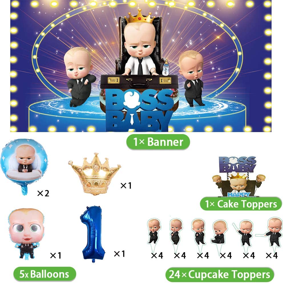 Boss Baby Party Supplies 1st First White Boys Birthday Decorations Backdrop 1 Year Decor