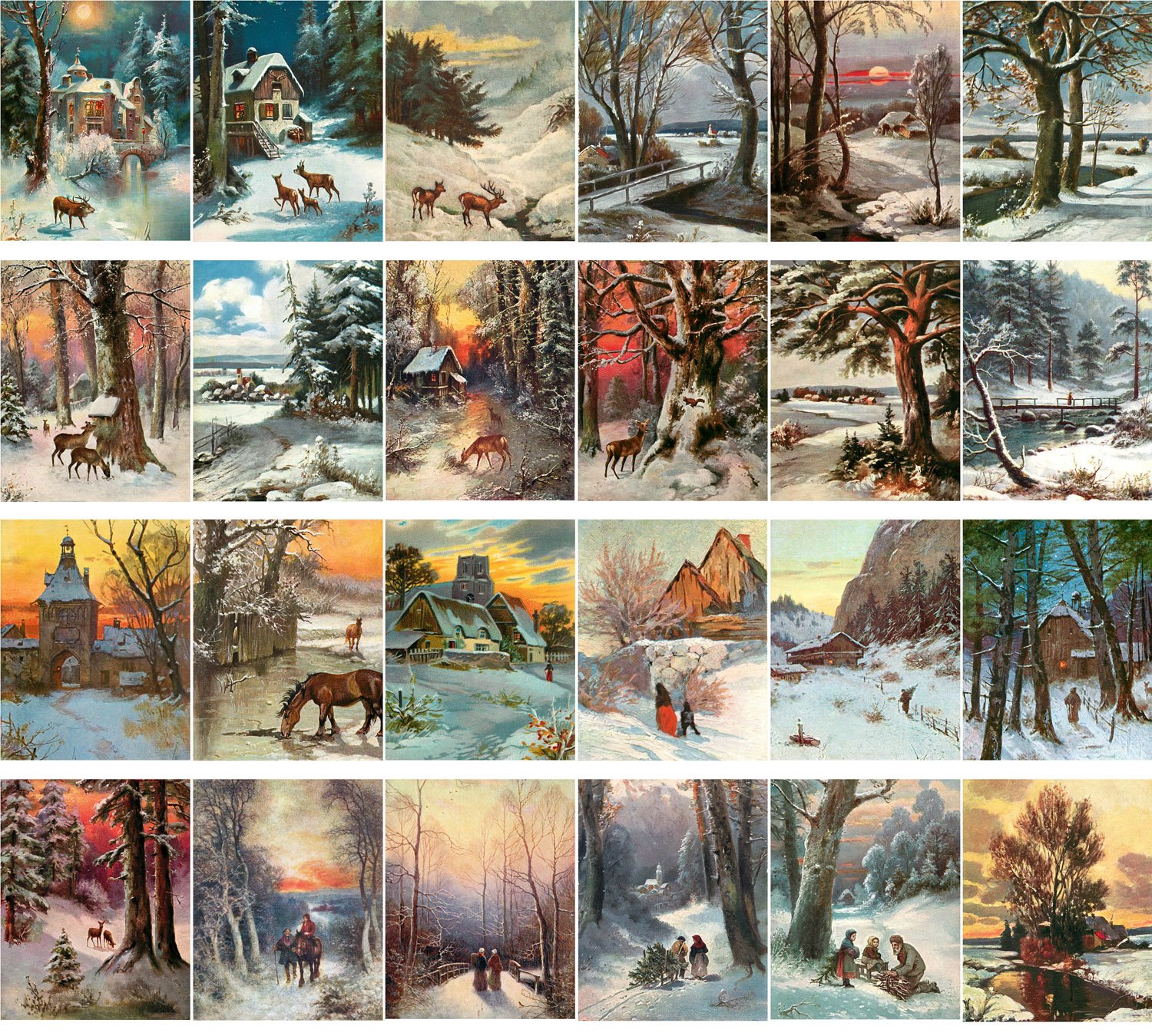 Large Stickers (24 pscs 2.5"x3.5" Each) Winter Rural Life Christmas Landscapes Vintage Art