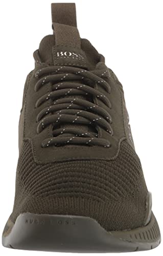 BOSS Hugo Men's Pop Leather Appeal Sneaker, Dark Green, 8