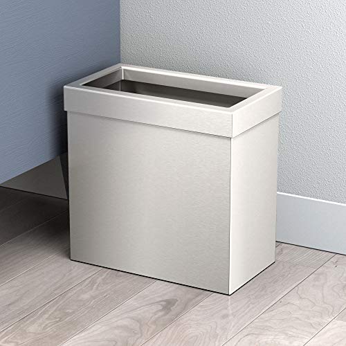Gatco 1916, Modern Rectangle Waste Basket, Chrome / 11.25" H Open Top Stainless Steel Trash Can with Removable Lid, 12 Liter Capacity