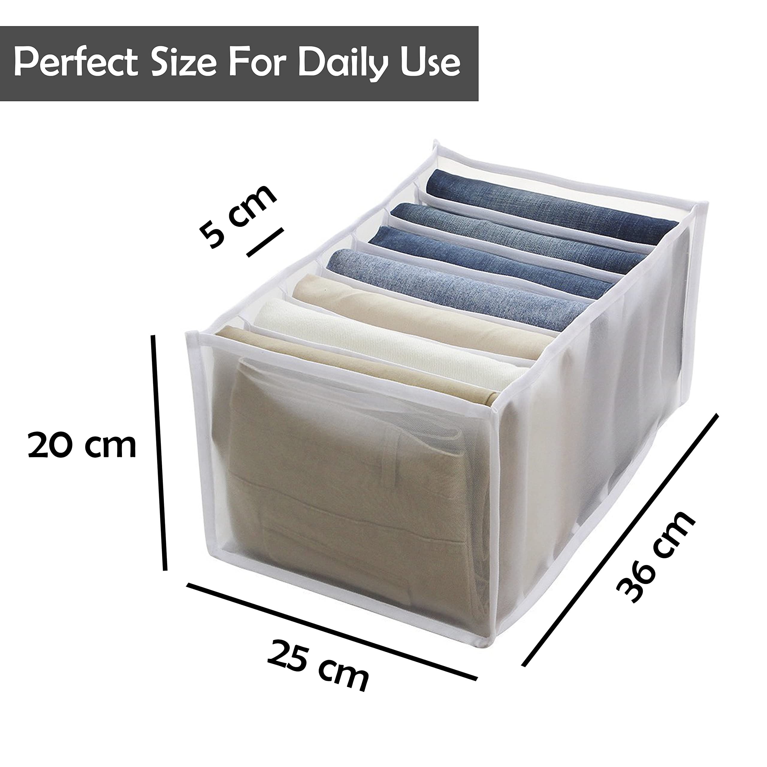 wardrobe clothes organizer | (2PCS) 7 Grids Foldable Visible closet organizers and storage | Portable Storage Containers for T-shirt, Legging, Skirts, Jeans, Kid Clothes |Washable drawer organizers for clothing storage (White)