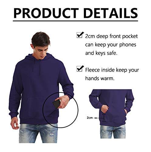 BETTERCHIC Men's Hooded Sweatshirt Long Sleeve Soft Brushed Fleece Hoody Classic Drawstring Pullover Hoodie (NAVY,XL
