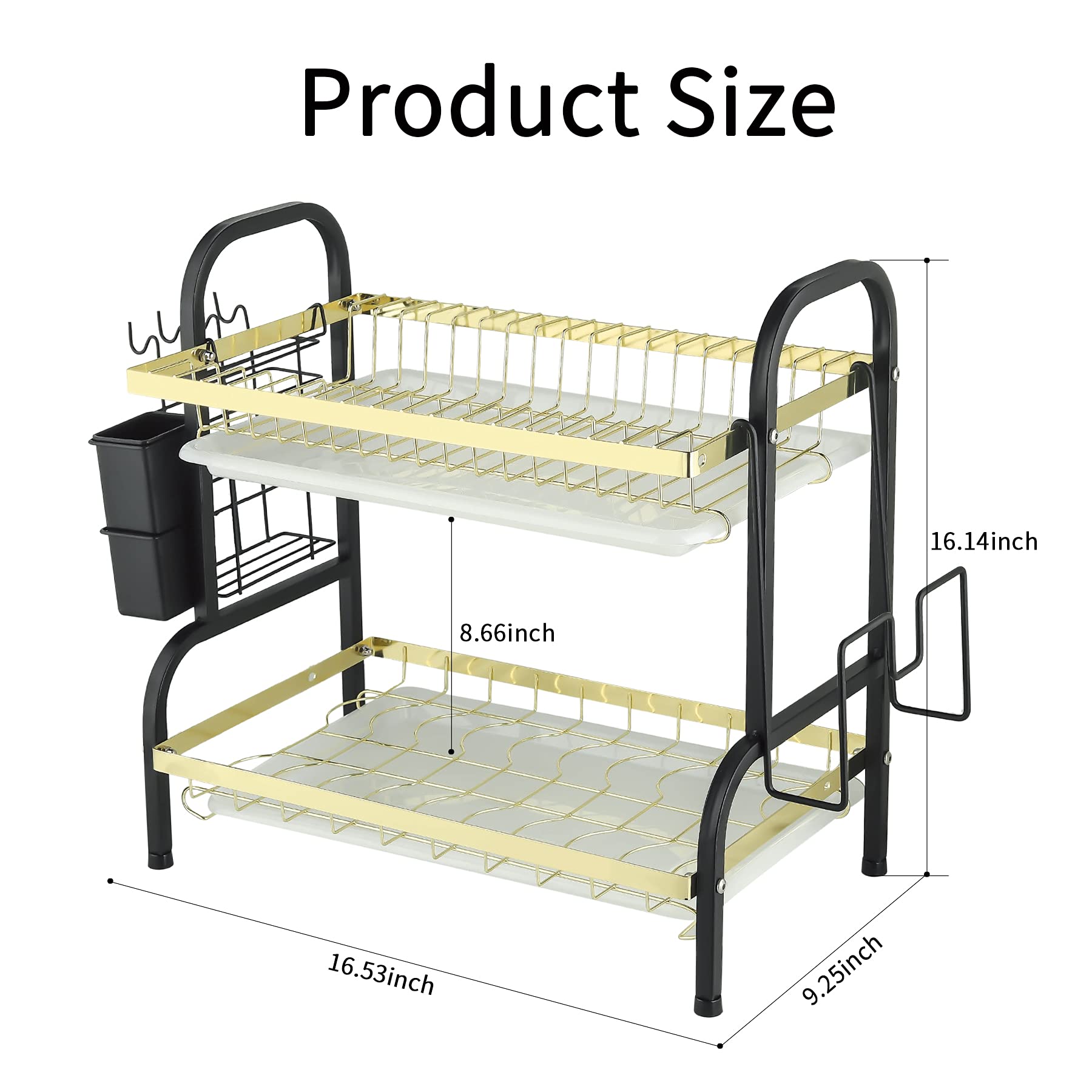 BETTWILL Dish Drying Rack – Carbon Steel Dish Racks for Kitchen Counter – 2 Tier Dish Drying Rack with 2 Drainer Trays,Kitchen Organizer