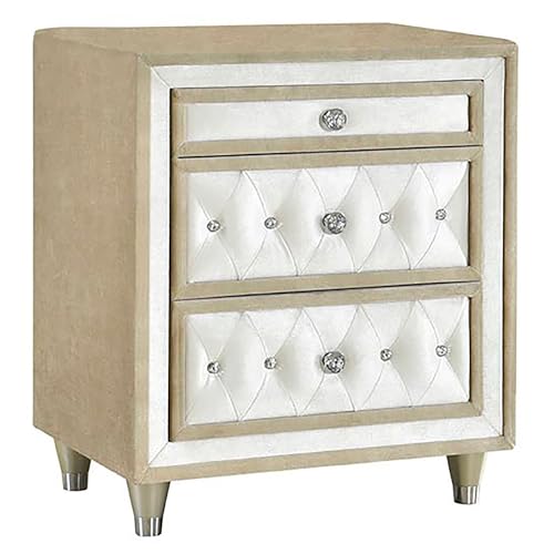 Coaster Home Furnishings Antonella Modern Classic 5-Piece Bedroom Set Velvet Upholstered Eastern King Size Panel Bed Frame 79-inch Headboard Ivory and Camel 223521KE-S5
