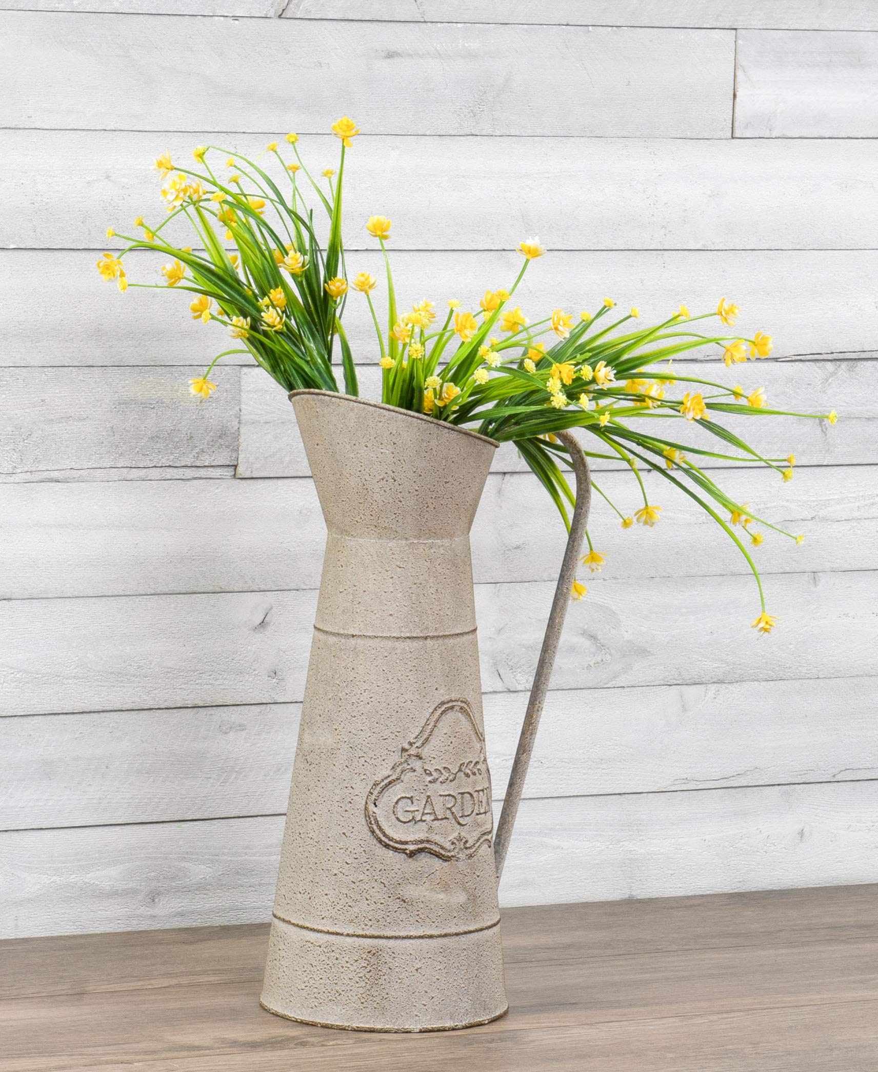 Red Co. Large Long Narrow Pitcher Decorative Stone Textured Beige Metal Pitcher Flower Vase Plant Holder Décor for Home and Garden
