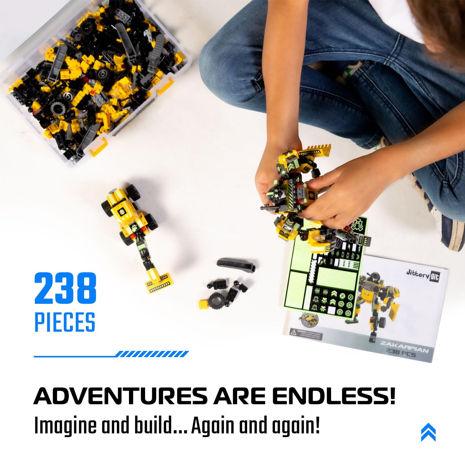 JITTERYGIT Robot Building Toy Gift for Boys, Perfect STEM Gift for Builders Ages 6, 7, 8, 9, and 10 Year Olds, Yellow Zakarpian (238 Pcs) Robotryx