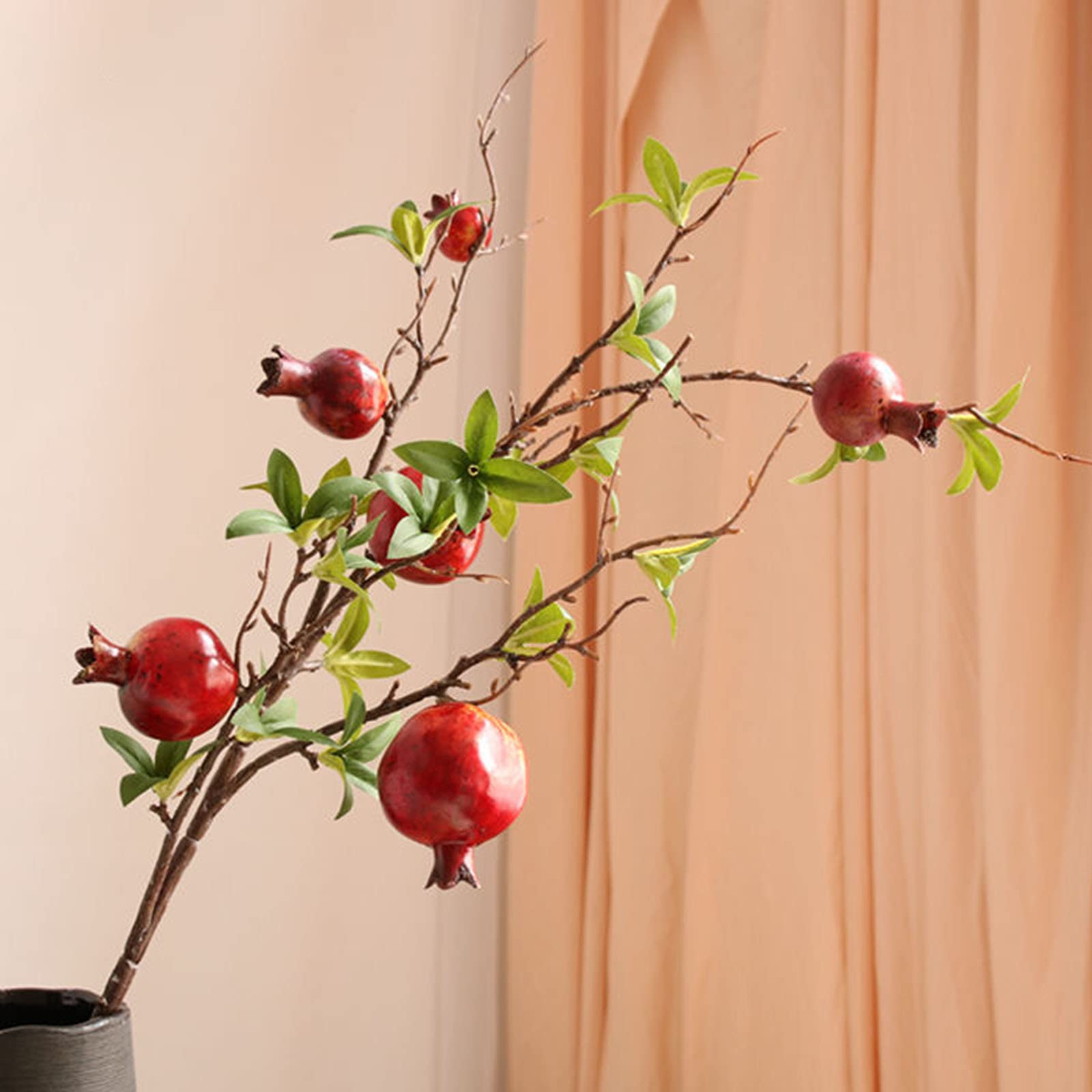 Warooma 3PCS 37.4 Inch Artificial Pomegranate Branches,Red Artificial Pomegranate Decoration for Home Office Restaurant Wedding Garden Photography (Red)