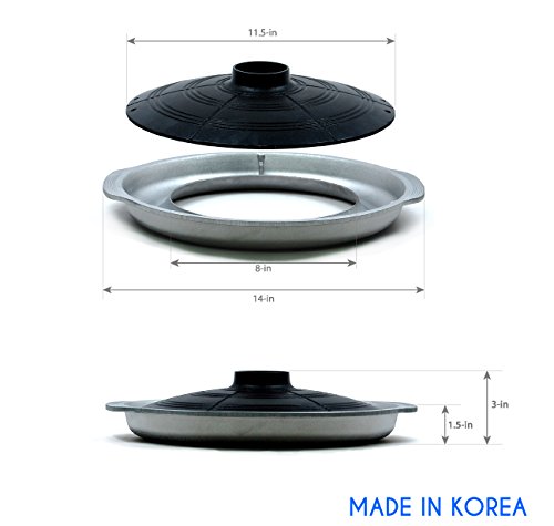 COOKKING - Korean Traditional BBQ Grill Pan, Cauldron Lid Shape - Stovetop Nonstick Indoor/Outdoor Smokeless BBQ Cast Aluminum Grill Pan