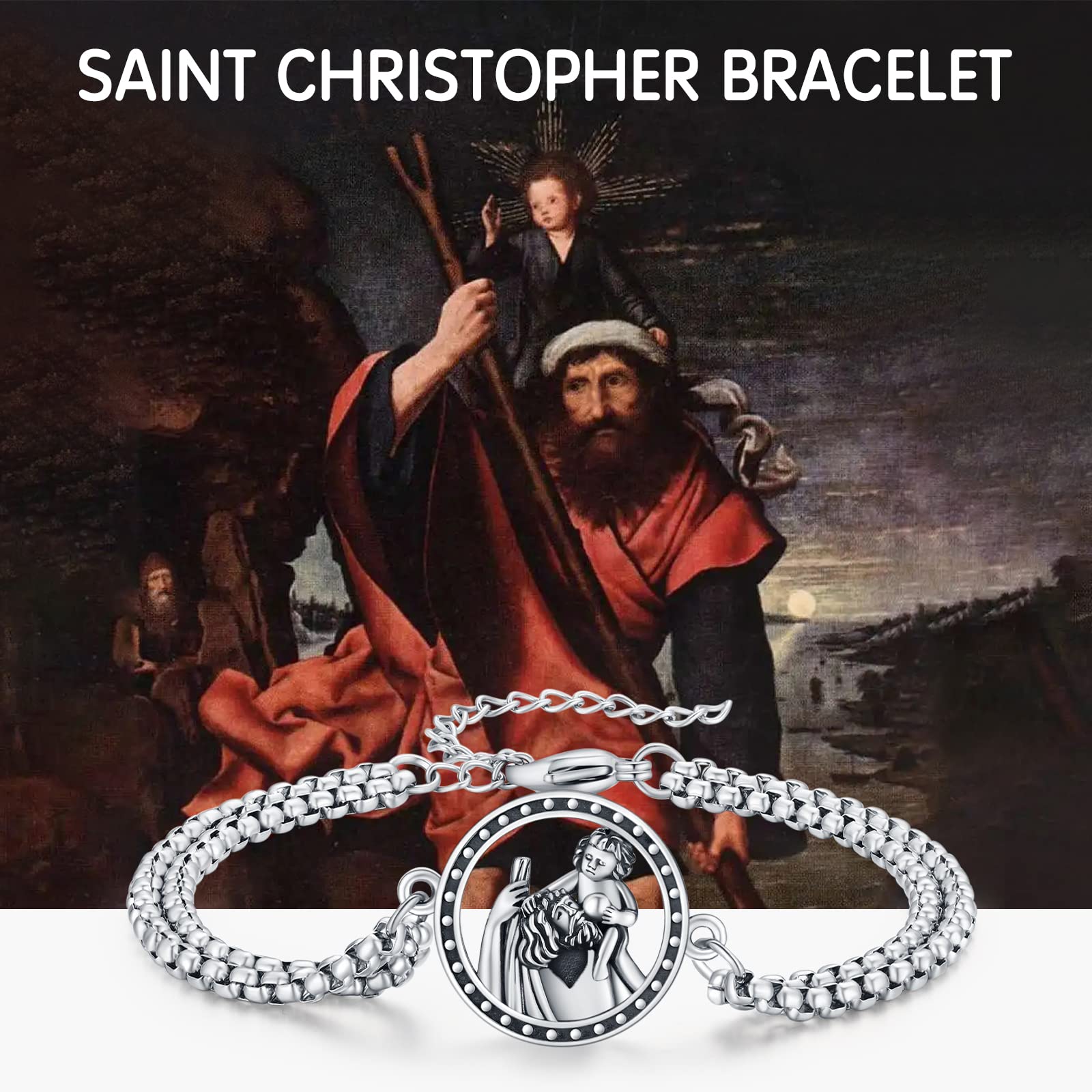 Aututer Saint Christopher Bracelet S925 Sterling Silver Round St Christopher Medal Bracelet Unisex Jewelry