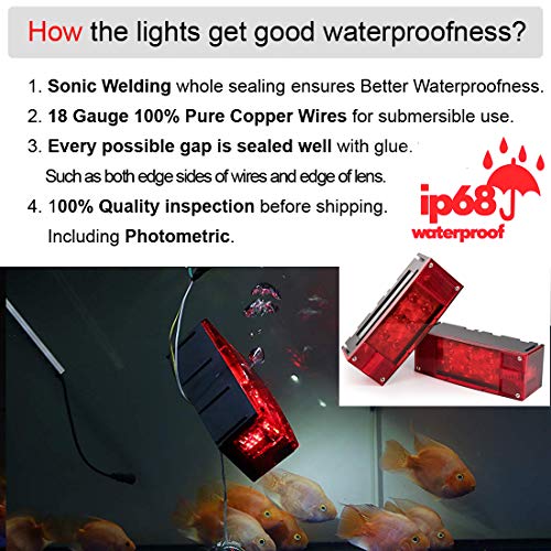 CZC AUTO 12V LED Low Profile Submersible Rectangular Trailer Light Kit Tail Stop Turn Running Lights for Boat Trailer Truck Marine