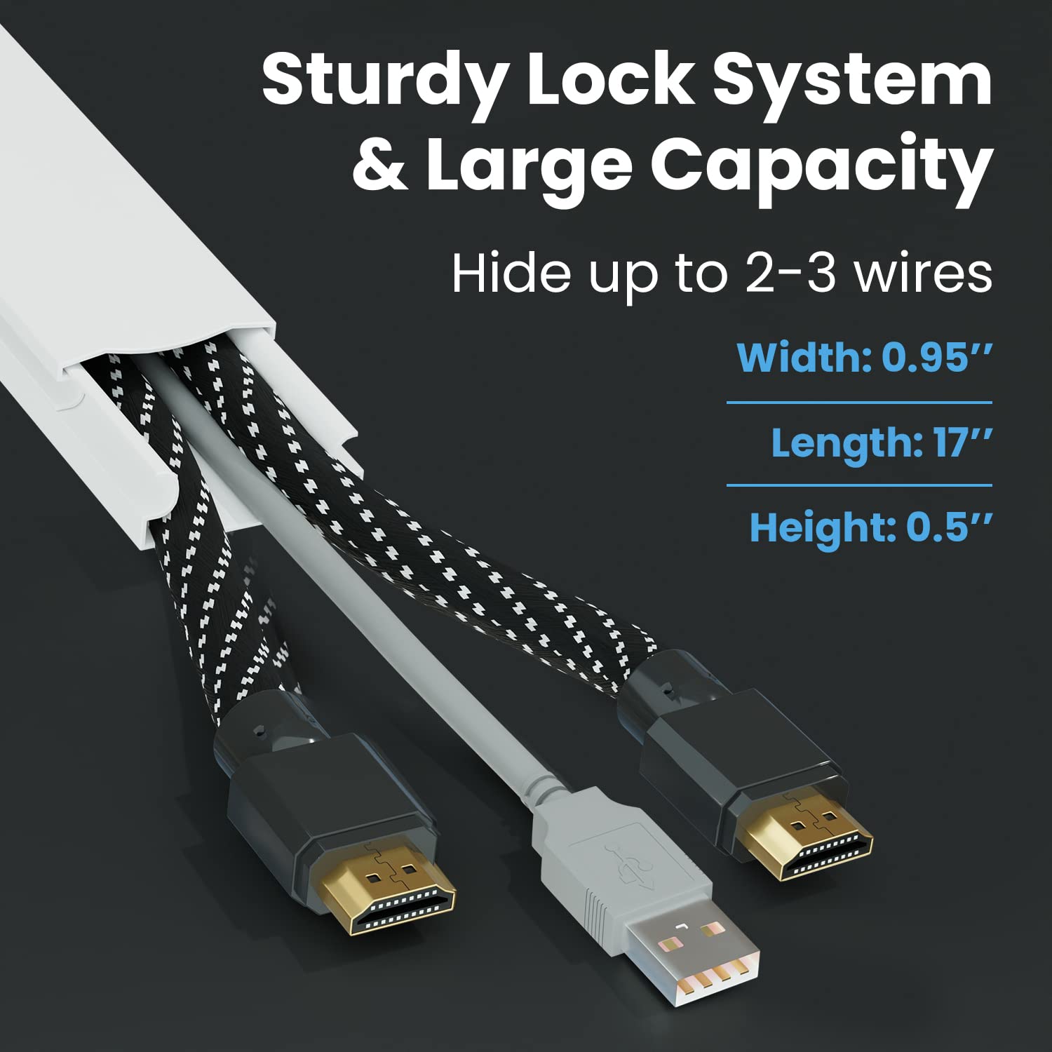 Cord Hider 153in - Covers for Wires - Paintable - Wire Hiders for TV On Wall - Cable Management - Cable Raceway - 9X L17 x W0.95 x H0.5 - White