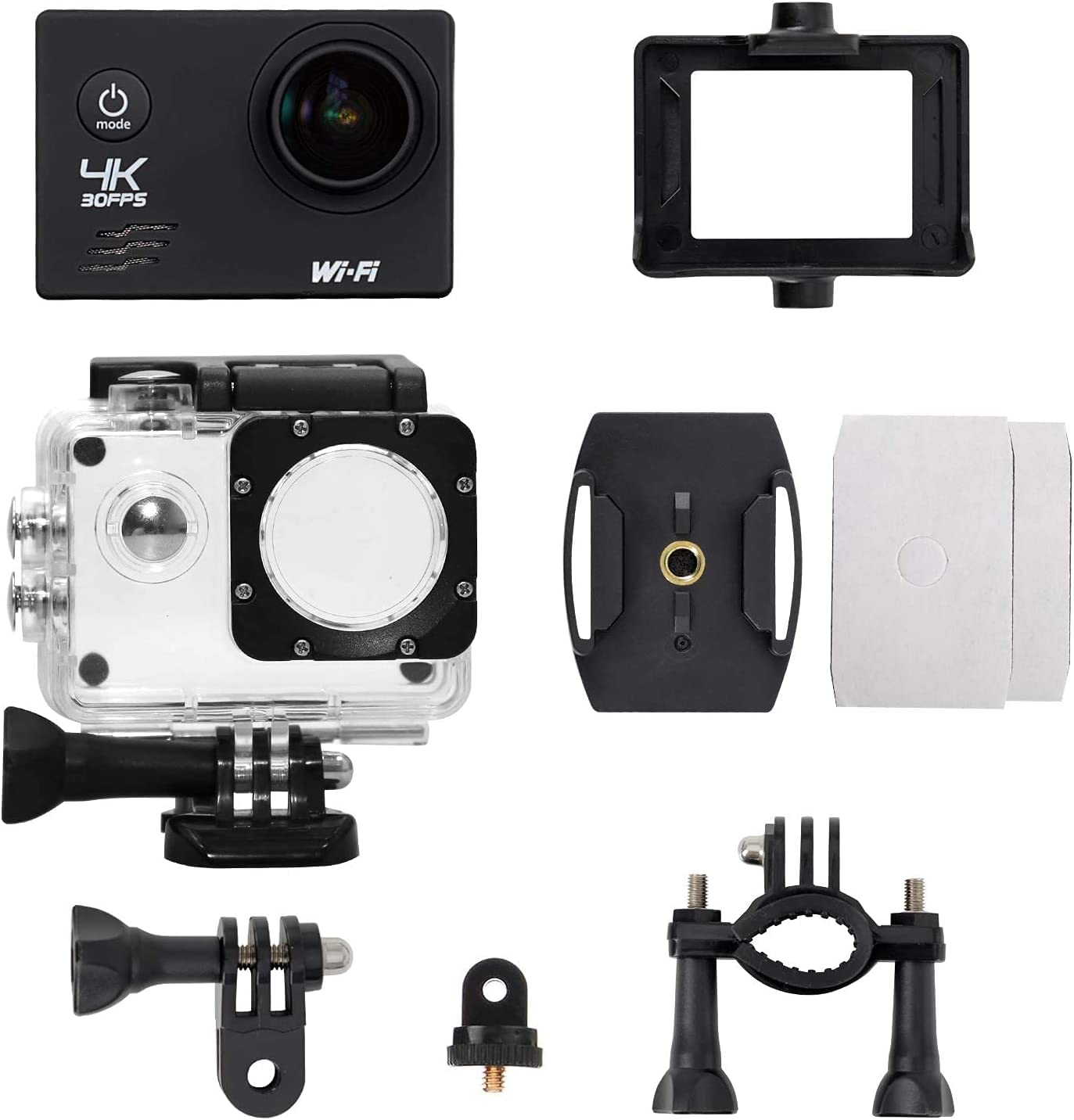 bockstone Action Camera 4K Ultra HD Camera, EIS Sports Camera Underwater 30M Waterproof 170° Wide-Angle Lens, 1 1050mAh Batteries and Installation Kit.