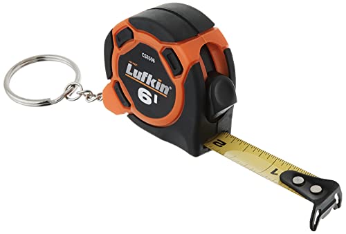 Crescent Lufkin 1/2" x 6' Mini Hi-VizĀ® Orange Yellow Clad Keychain Tape Measure - Counter Display - CS8506 , Black