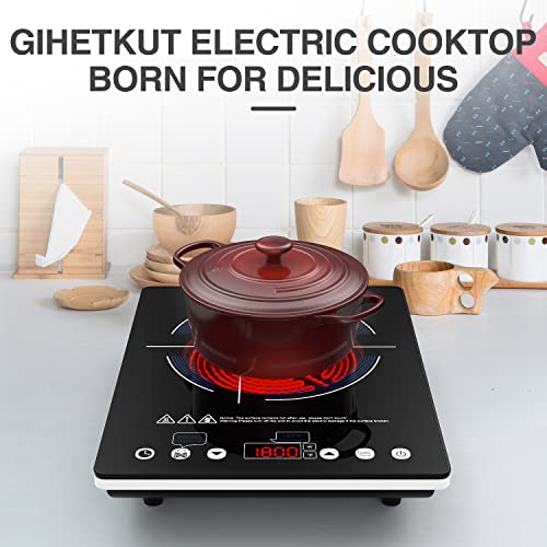 GIHETKUT Electric Cooktop Single Burner, 1800W Electric Stove Top with Touch Control, 9 Power Levels, Kids Safety Lock & Timer, Overheat Protection,110V Induction Cooktop