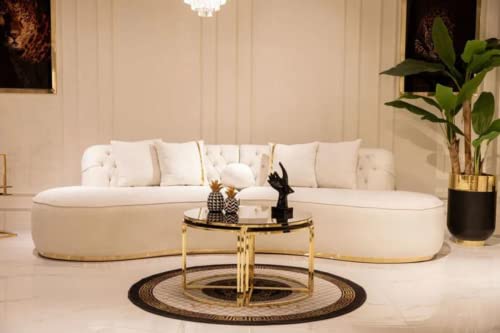 Luxury Modern Curve Sectional Sofa Lounge Chaise, Fully Assembled Medium Firm Boucle or Velvet Couches Black Ivory (Ivory Boucle 130'' Wide Sectional Chaise)