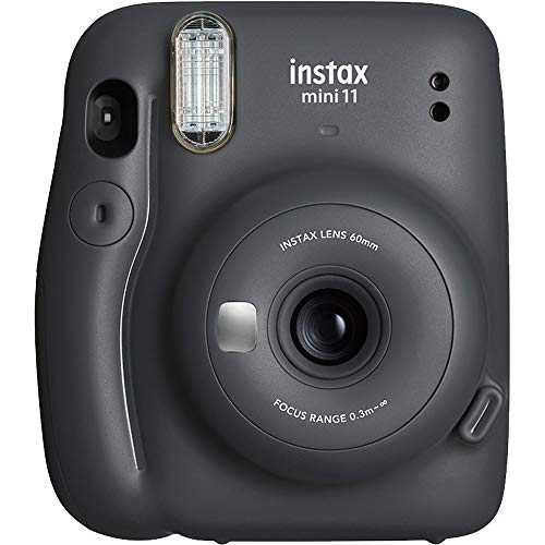 Fujifilm Instax Mini 11 Instant Camera - Charcoal Grey (16654786) + Fuji Instax Mini Twin Pack Instant Film (60 Sheets) + Batteries + Case - Instant Camera Bundle