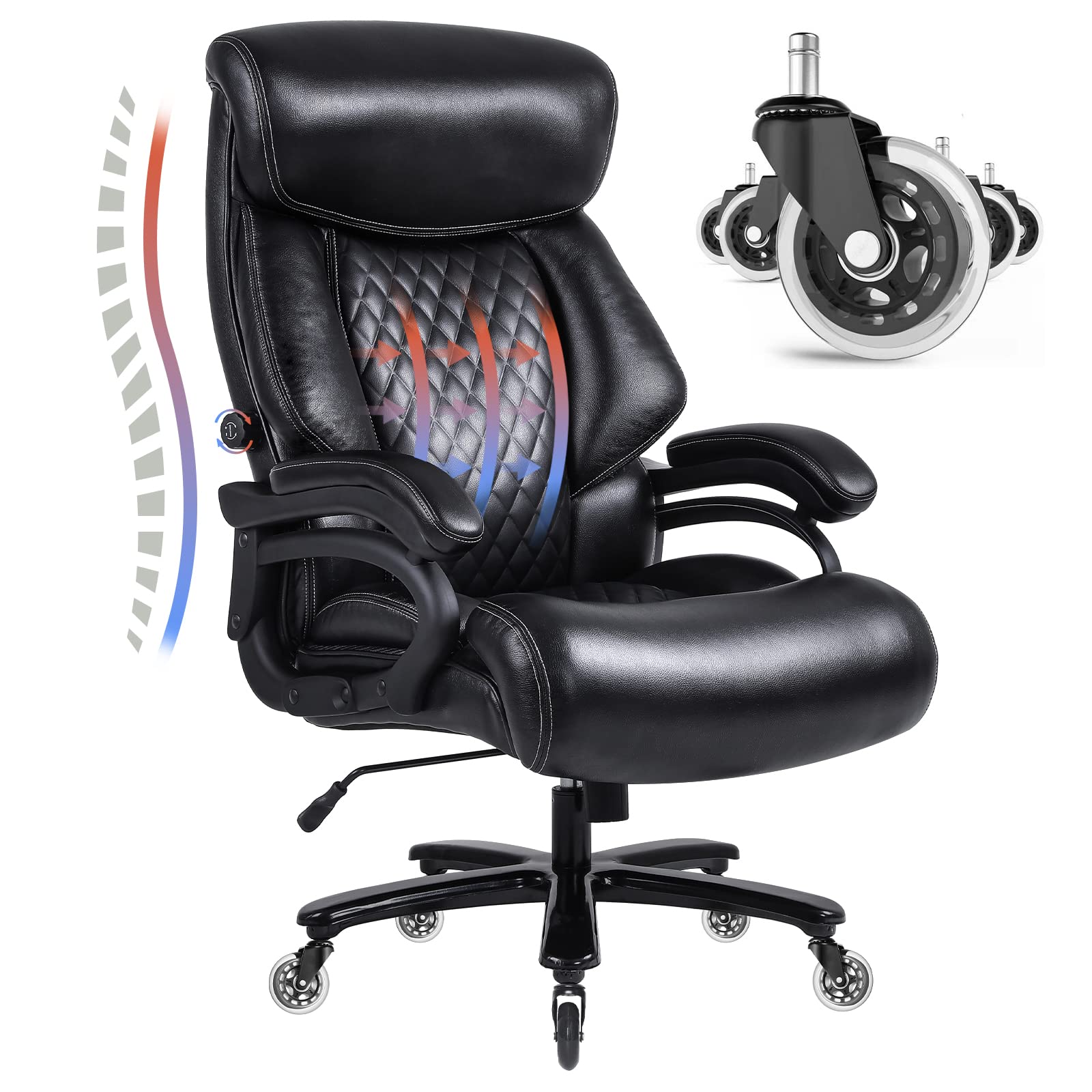 BOSMILLER Big and Tall Office Chair 500lbs for Heavy People with PU Wheels High Back Leather Executive Office Chair with Rocking Function