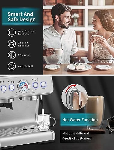 Gevi 20Bar Semi Automatic Espresso Machine With Grinder & Steam Wand – All in One Espresso Maker & Latte Machine for Home Dual Heating System