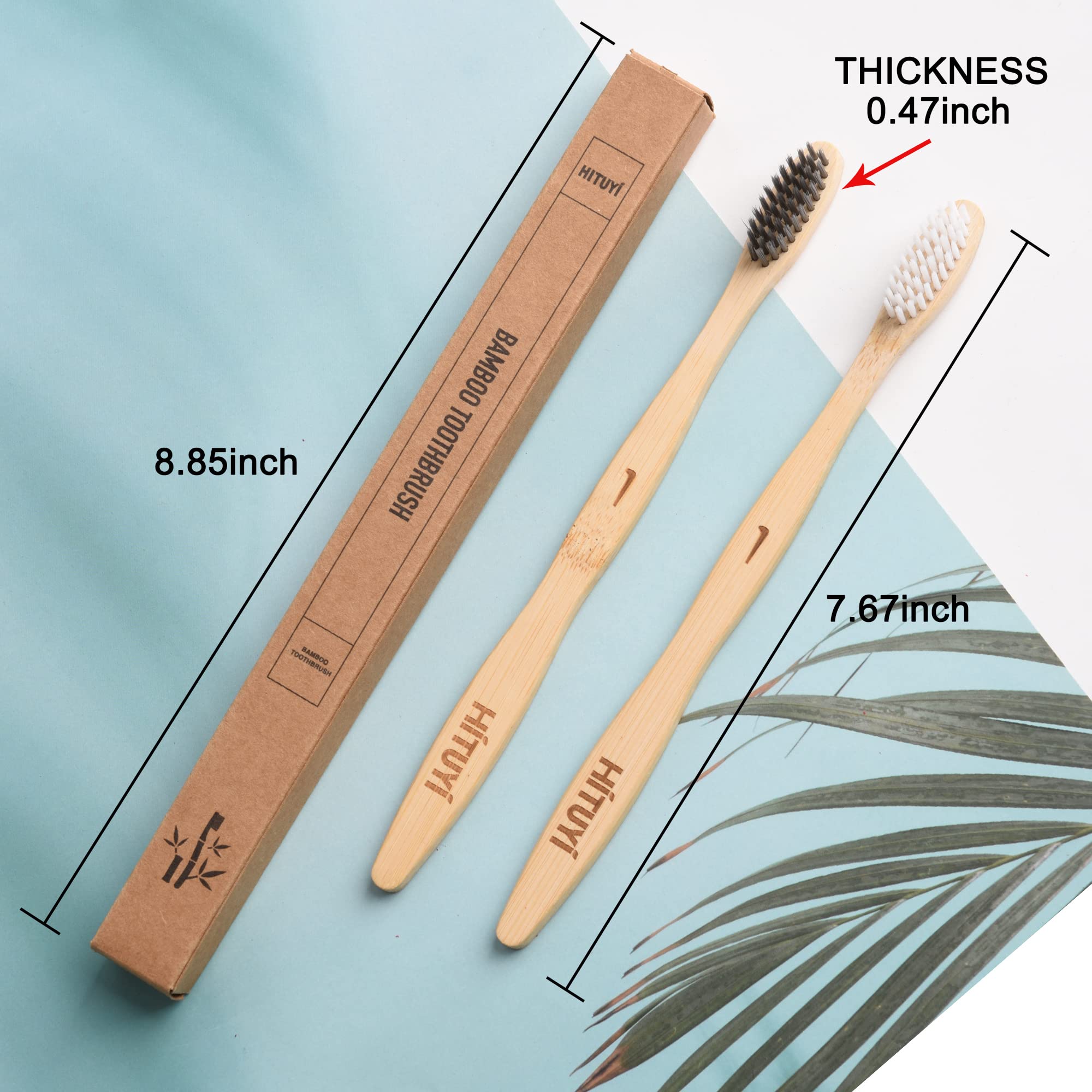HiTuYi Bamboo Toothbrush (10 Pack) with Travel Toothbrush Case & Charcoal Dental Floss | Natural Eco Friendly Toothbrushes for Adults | BPA Free, Soft Bristles & Biodegradable Wooden Toothbrush
