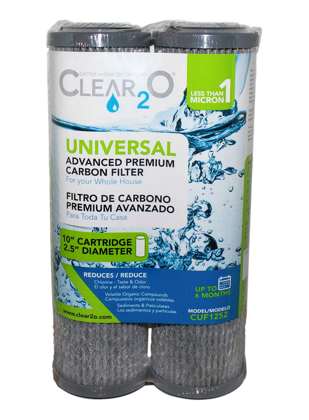 Clear2o CUF1252 Universal Advanced Premium Carbon Filter Standard Capacity Whole House & RV Water Filter, 2 Filters Included, Gray (Pack of 2)