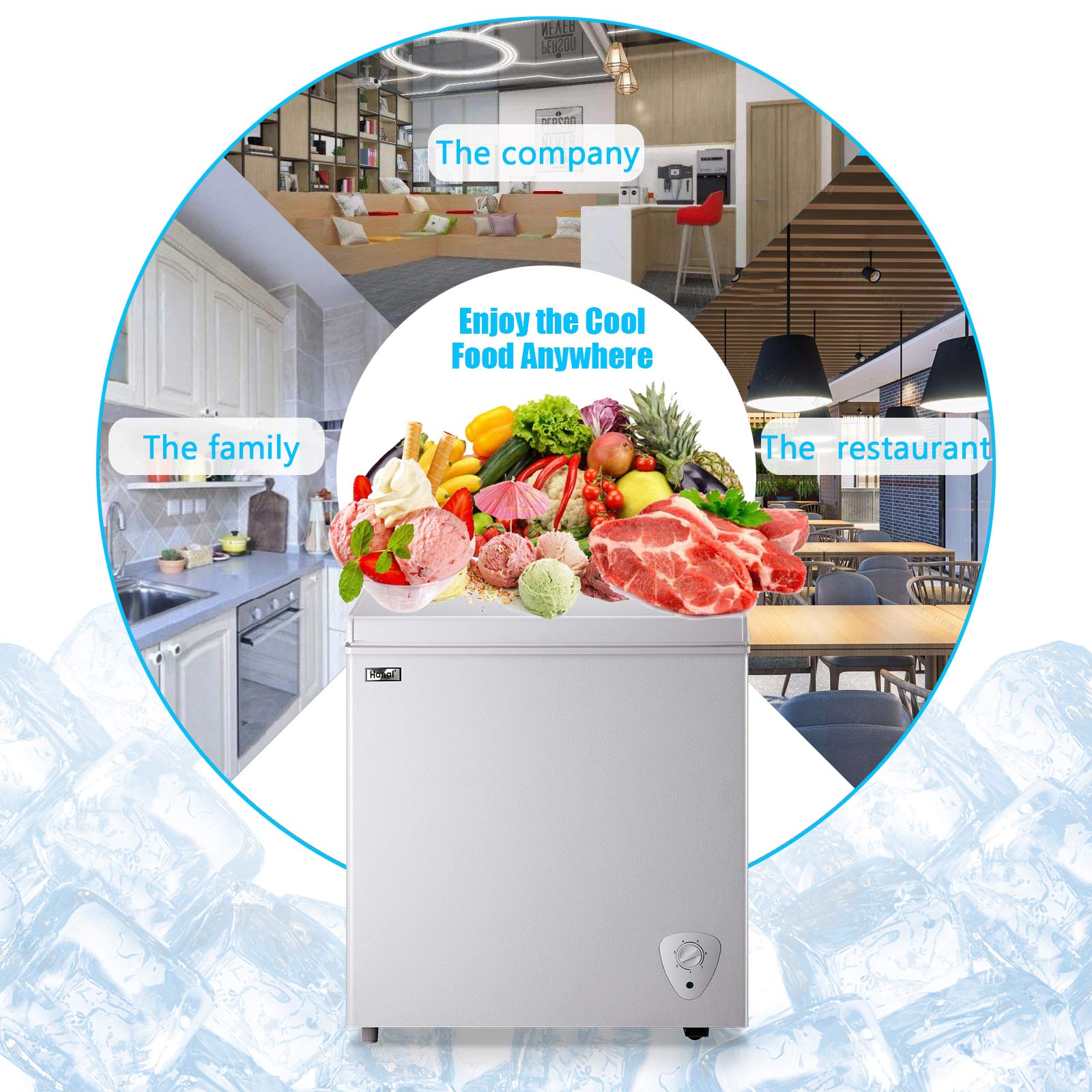 Chest Freezer 5.0 Cu.Ft Black Compact Freezer, Manual Defrost Deep Freezer with Storage Basket, Space-Saving Flat Back, Stay-Open Lid, Side-Access Drain for Home Basement Cottage Business
