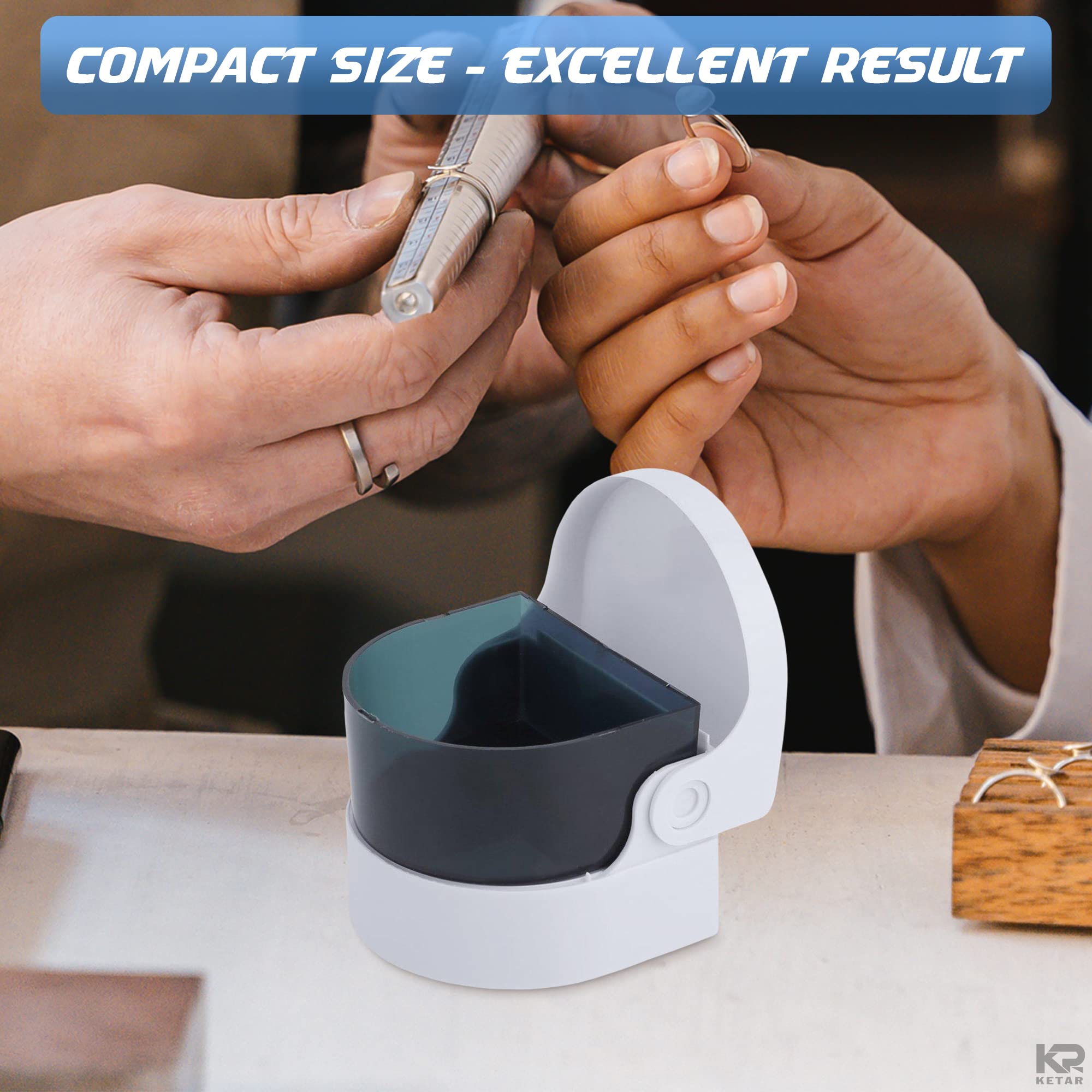 Sonic Cordless Denture Cleaner for Jewellery Ring, Necklace, Coins & Dentures - Portable Battery Vibrating Machine for Professional or Personal Use