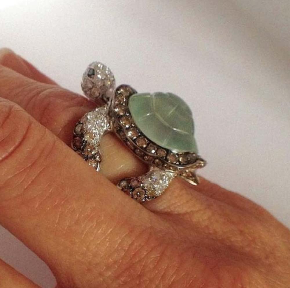 Awmnjtmgpw 925 Sterling Silver Ice Emerald Lovely Little Turtle Innovative Design Beach Wave Vacation Wave Ring Women's Precious Jewelry Size 5-11 (Size 11)