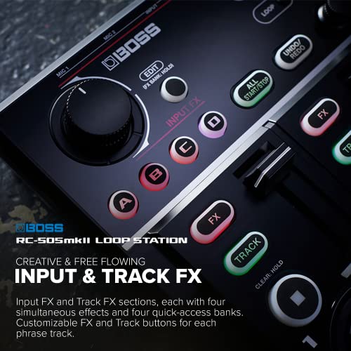 BOSS RC-505MKII Loop Station – The Industry Standard Tabletop Looper, Updated and Enhanced. Class-leading sound quality. Five simultaneous stereo phrase tracks. Input FX and Track FX sections.